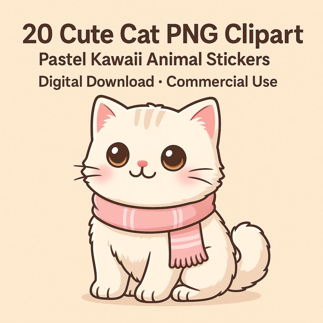 20 Cute Cat PNG Clipart – Digital Download – Commercial Use | Pastel ...