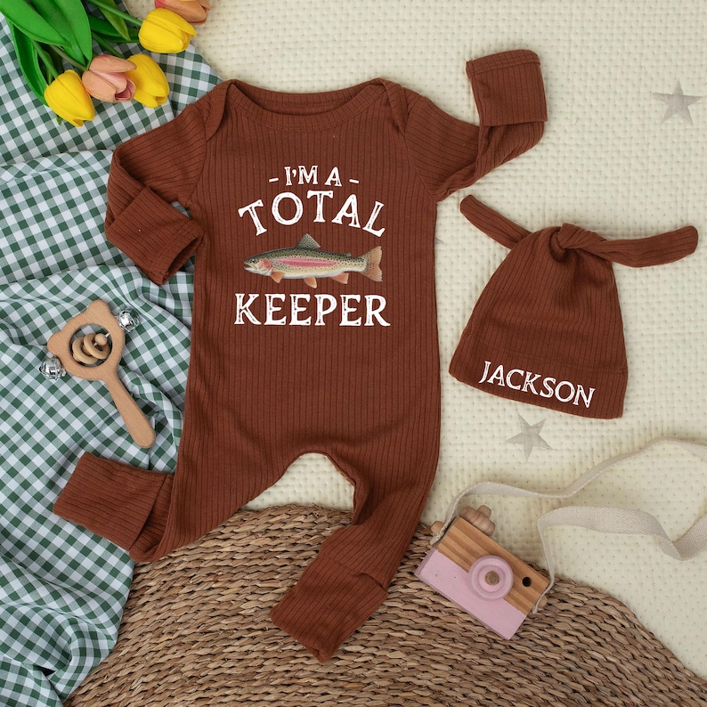 Retro Rainbow Trout I'm A Total Keeper Baby Bodysuit, Boho Fishing ...