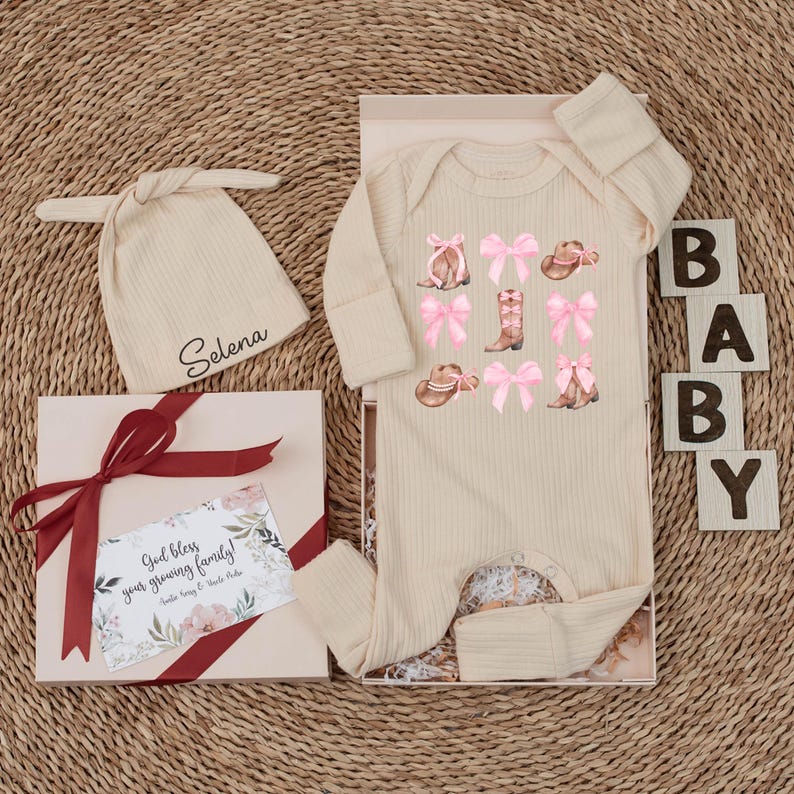 Personalized Cowgirl Baby Bodysuit, Western Baby Girl Outfit, Pink Bow ...