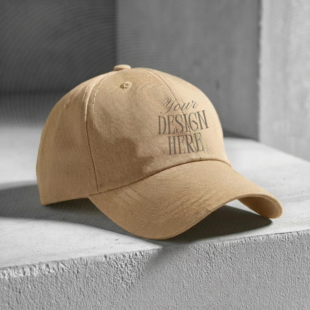 Classic Dad Cap Mockup, Khaki Flat Lay, Yupoong 6245CM, Adjustable ...