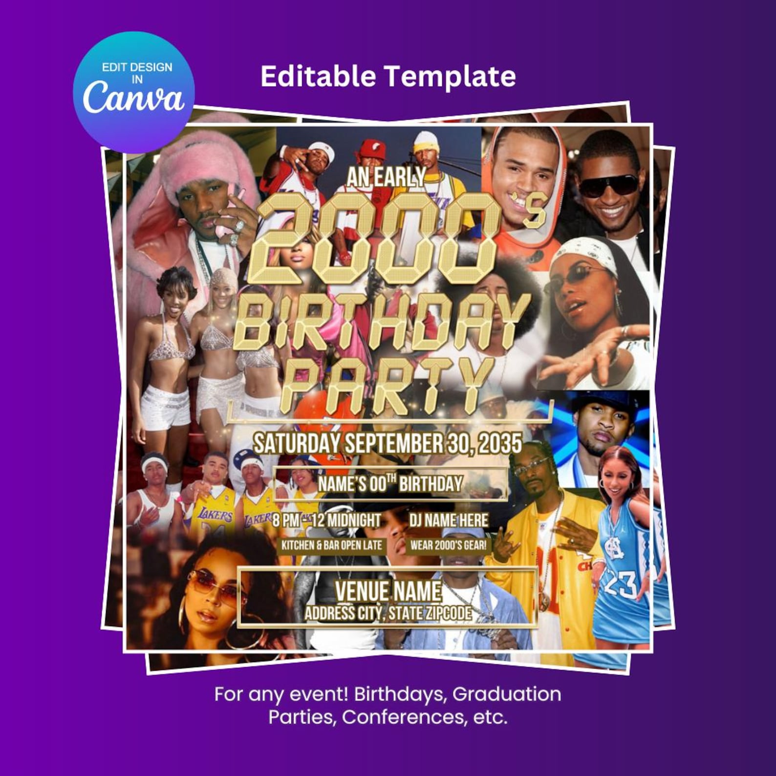 Y2K Birthday Party Flyer, Early 2000s Theme (canva Template Digital ...