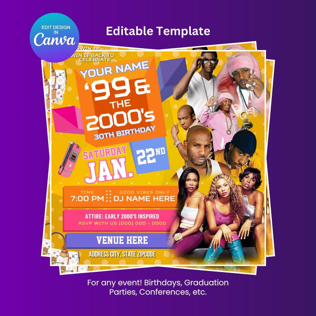 2000s Birthday Party Flyer Template, Customizable (digital Download) - Etsy