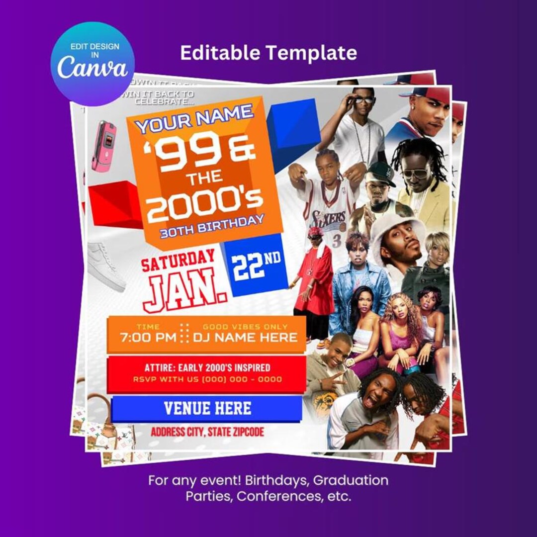 2000s Birthday Party Flyer Template, Customizable (digital Download) - Etsy