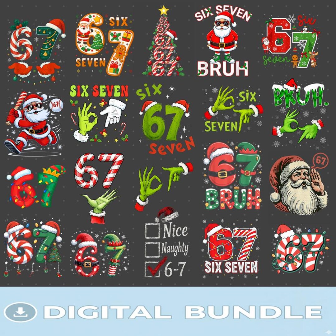 6 7 Png Santa Hands, Designs Christmas Six Seven PNG Bundle, 6 7 Meme ...