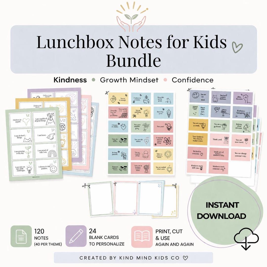 Kids Lunchbox Notes Bundle | Positive Affirmations, Kindness, Growth ...