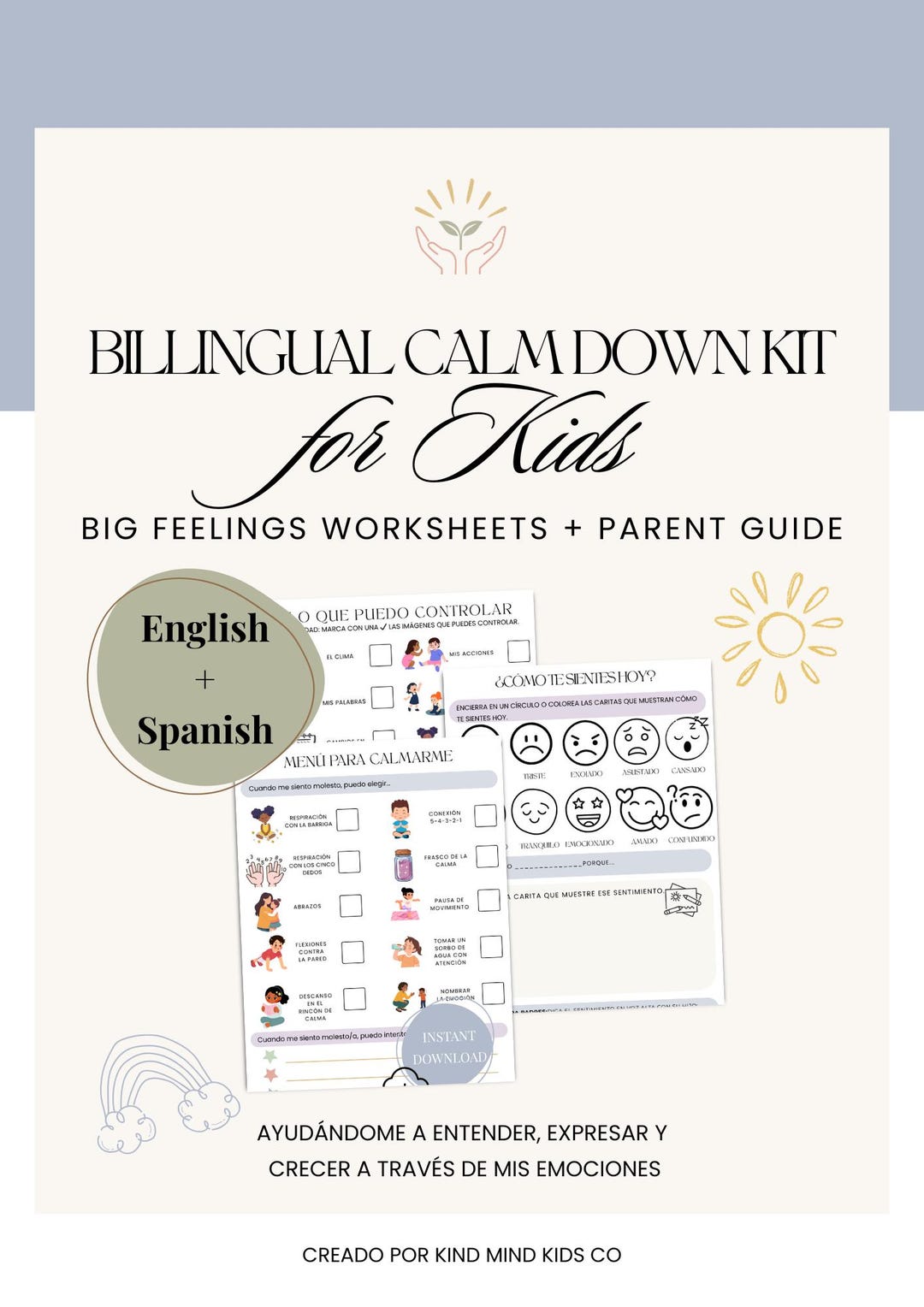 Bilingual Calm Down Worksheets for Kids | SEL Emotional Regulation ...