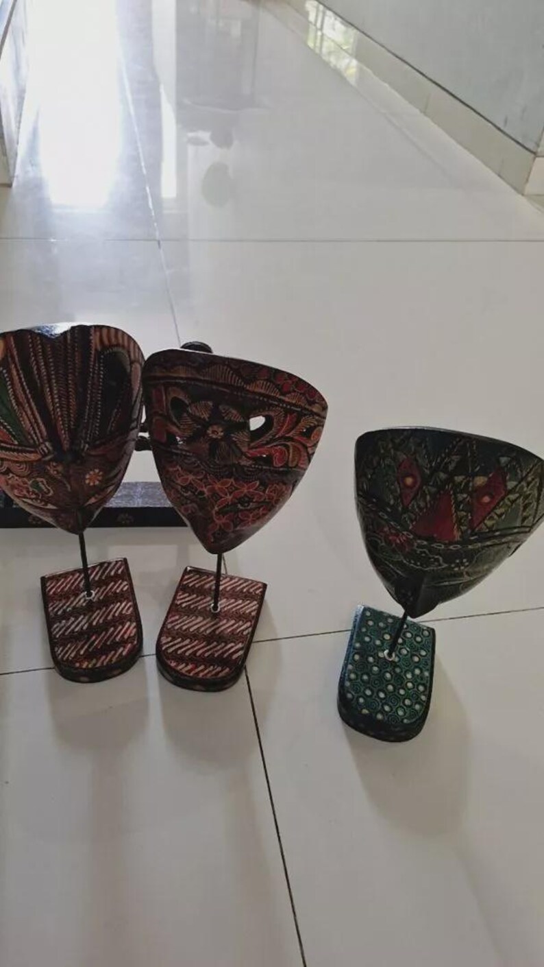 Handmade Batik Wooden Mask on Stand – Tribal Decor, Ethnic Table Art ...