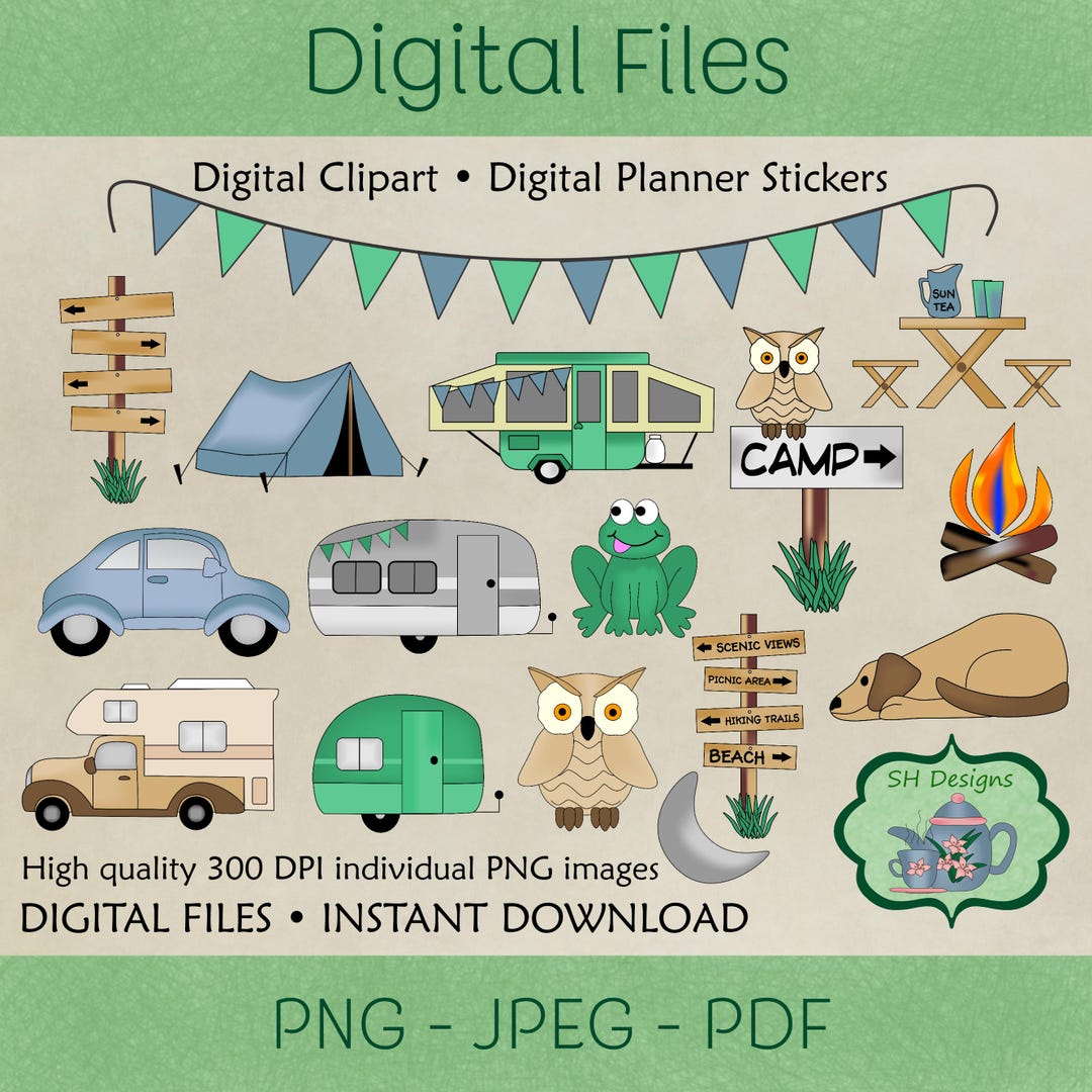 Camping Fun Digital Clipart, Camping Clipart, Camping Planner Stickers ...