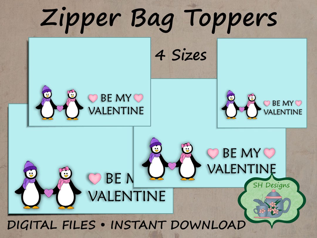 Penguin Zipper Bag Toppers, Printable Bag Topper, Valentine Bag Topper ...