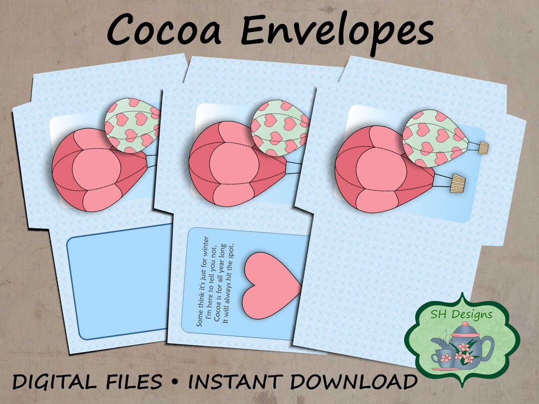 Balloons Cocoa Envelope, Printable Cocoa Envelope, Valentine Cocoa ...