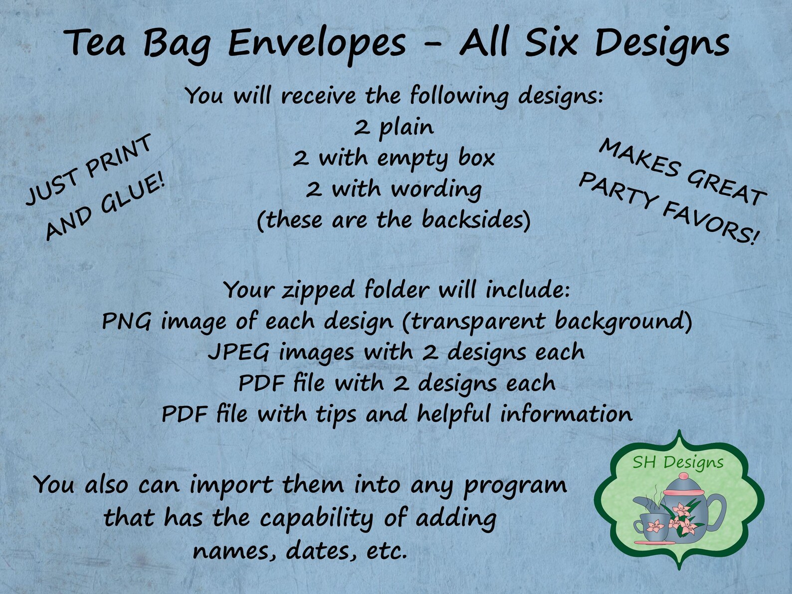 High Tea Bag Envelope, Tea Themed Tea Bag Wrapper, Tea Party Favor, Tea ...