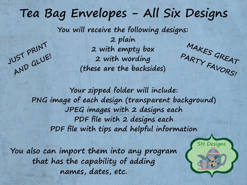 High Tea Bag Envelope, Tea Themed Tea Bag Wrapper, Tea Party Favor, Tea ...
