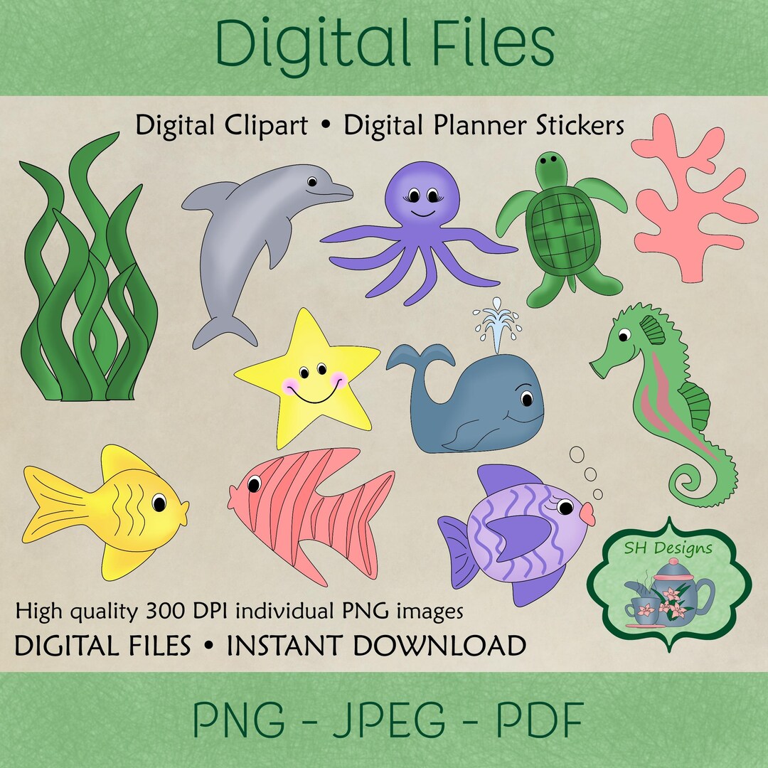 Under the Sea Digital Clipart, Sealife Clipart, Nautical Planner ...