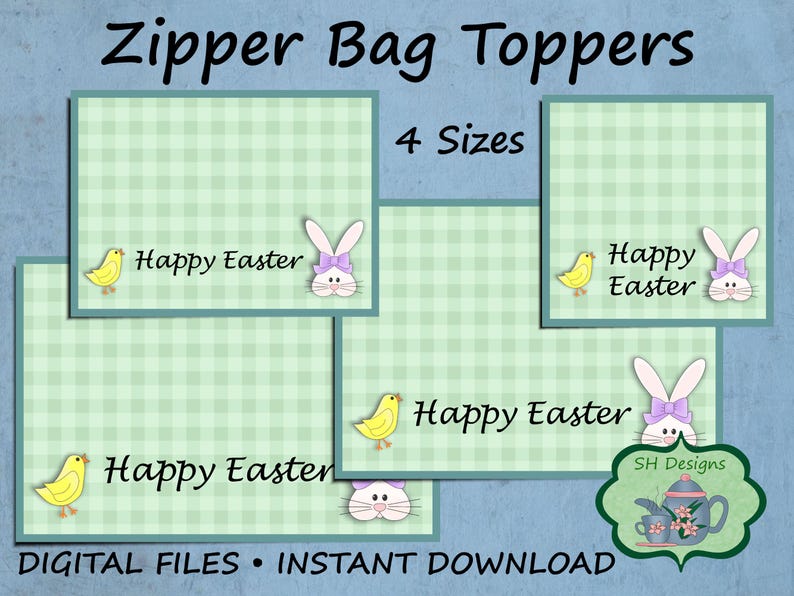 Heart Bunny Zipper Bag Toppers, Printable Bag Topper, Easter Bag Topper ...