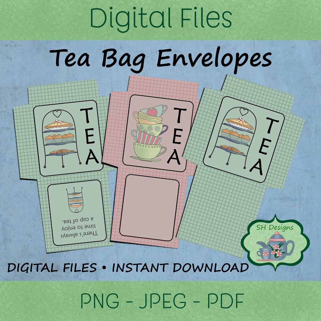 High Tea Bag Envelope 2, Tea Themed Tea Bag Wrapper, Tea Party Favor ...