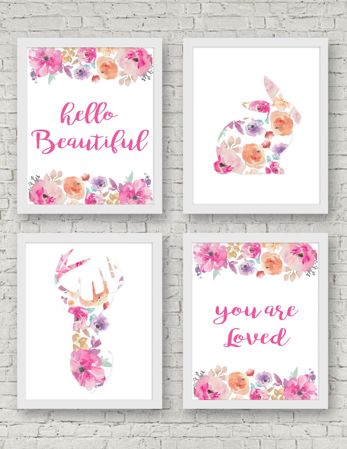 Hello Beautiful, You Are Loved Set of 4 Prints Watercolor, Woodland ...