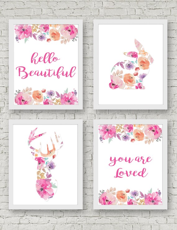 Hello Beautiful You Are Loved Set of 4 Prints Watercolor | Etsy
