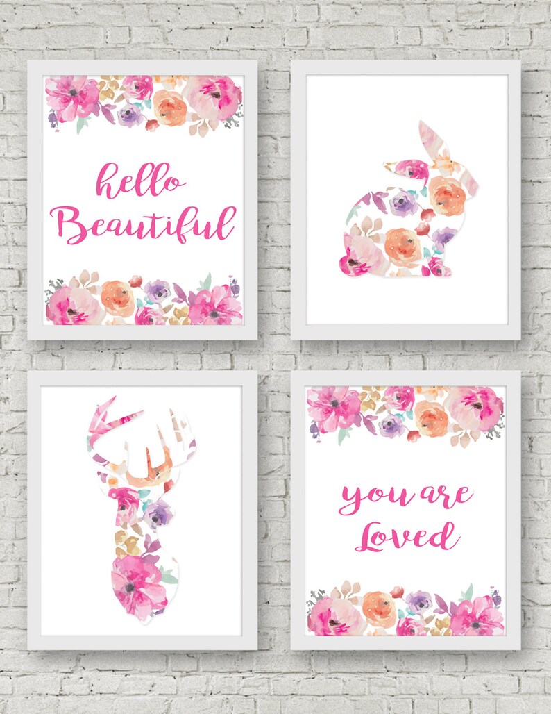 Hello Beautiful, You Are Loved Set of 4 Prints Watercolor, Woodland ...