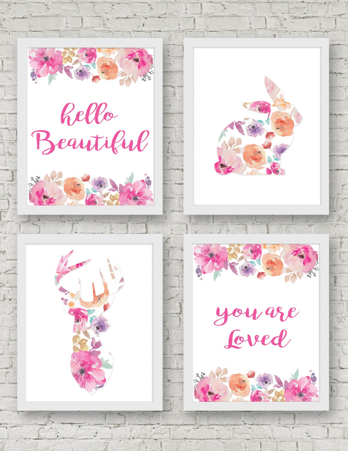 Hello Beautiful, You Are Loved Set of 4 Prints Watercolor, Woodland ...