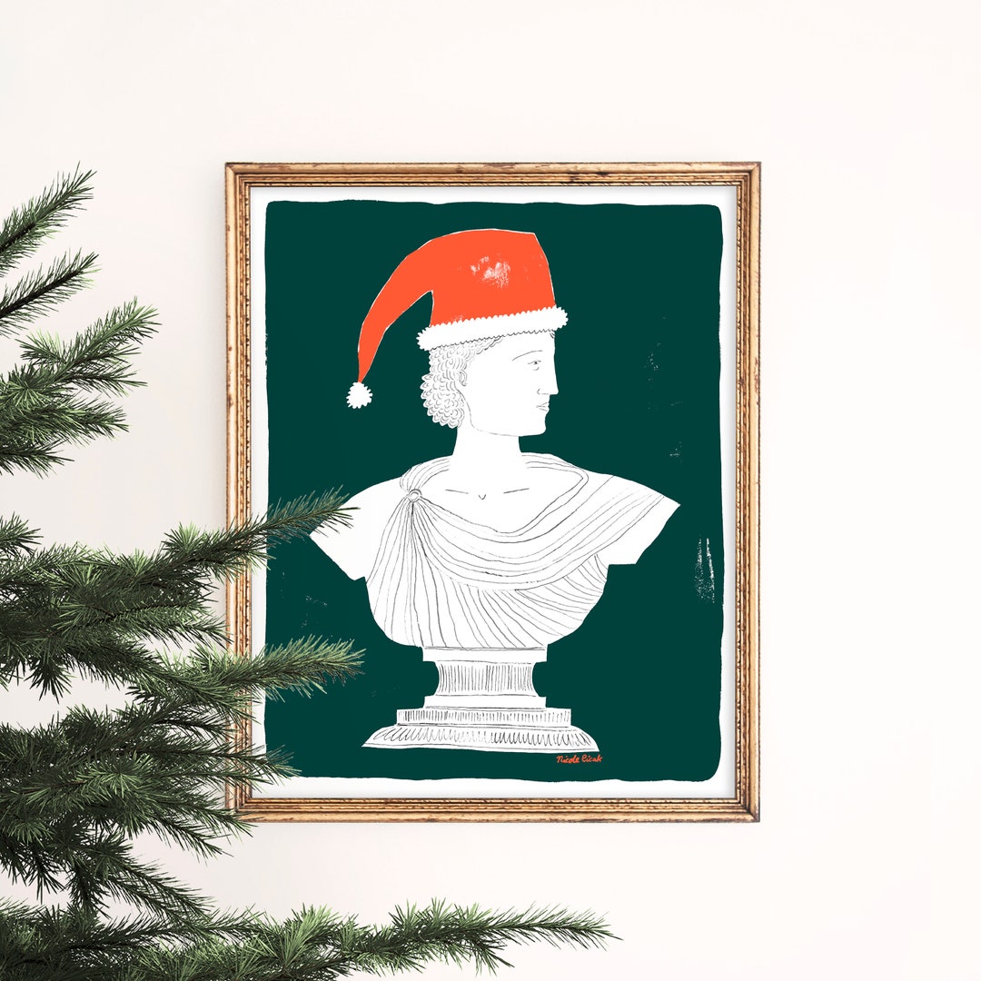 Bust Santa Art Print | Holiday Wall Hanging | Eclectic | Antique ...