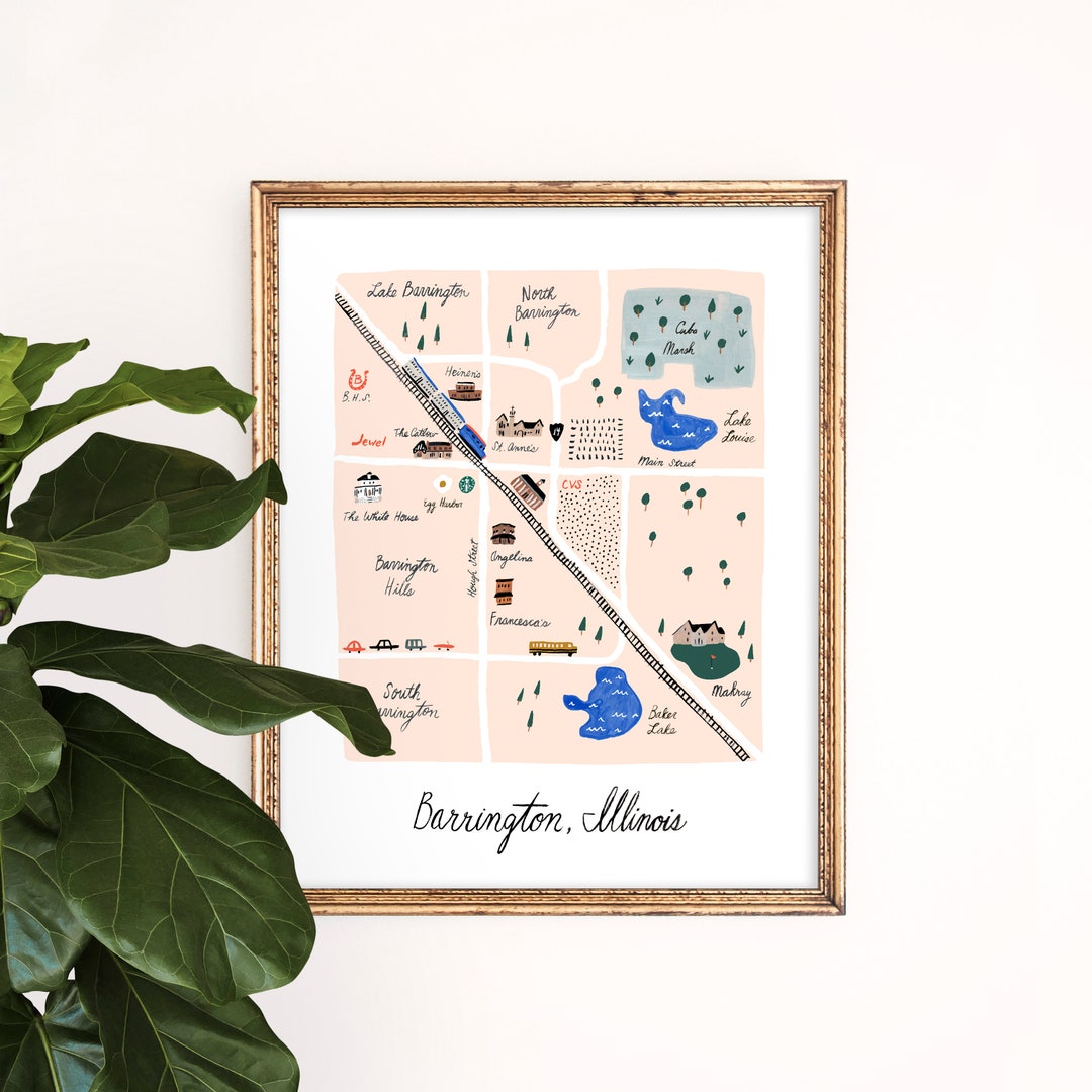 Barrington, Illinois Map Art Print | Chicago Suburbs Wall Art | Home ...
