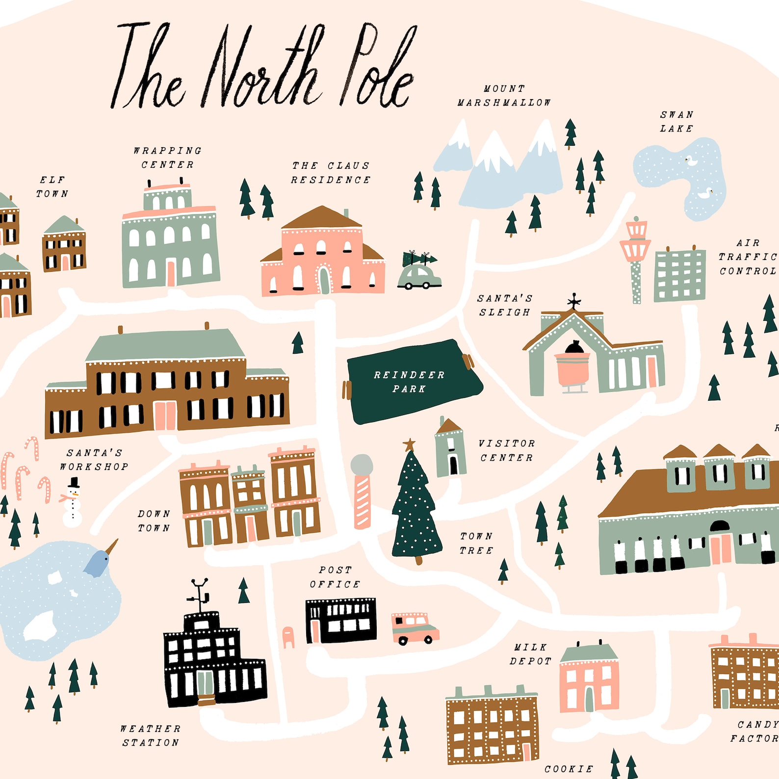 North Pole Map Art Print | Elf Wall Art | Christmas Home Decor | Santa ...