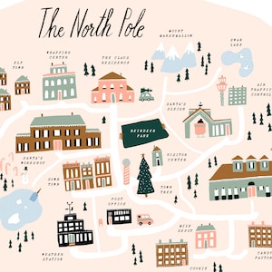 North Pole Map Art Print | Elf Wall Art | Christmas Home Decor | Santa ...
