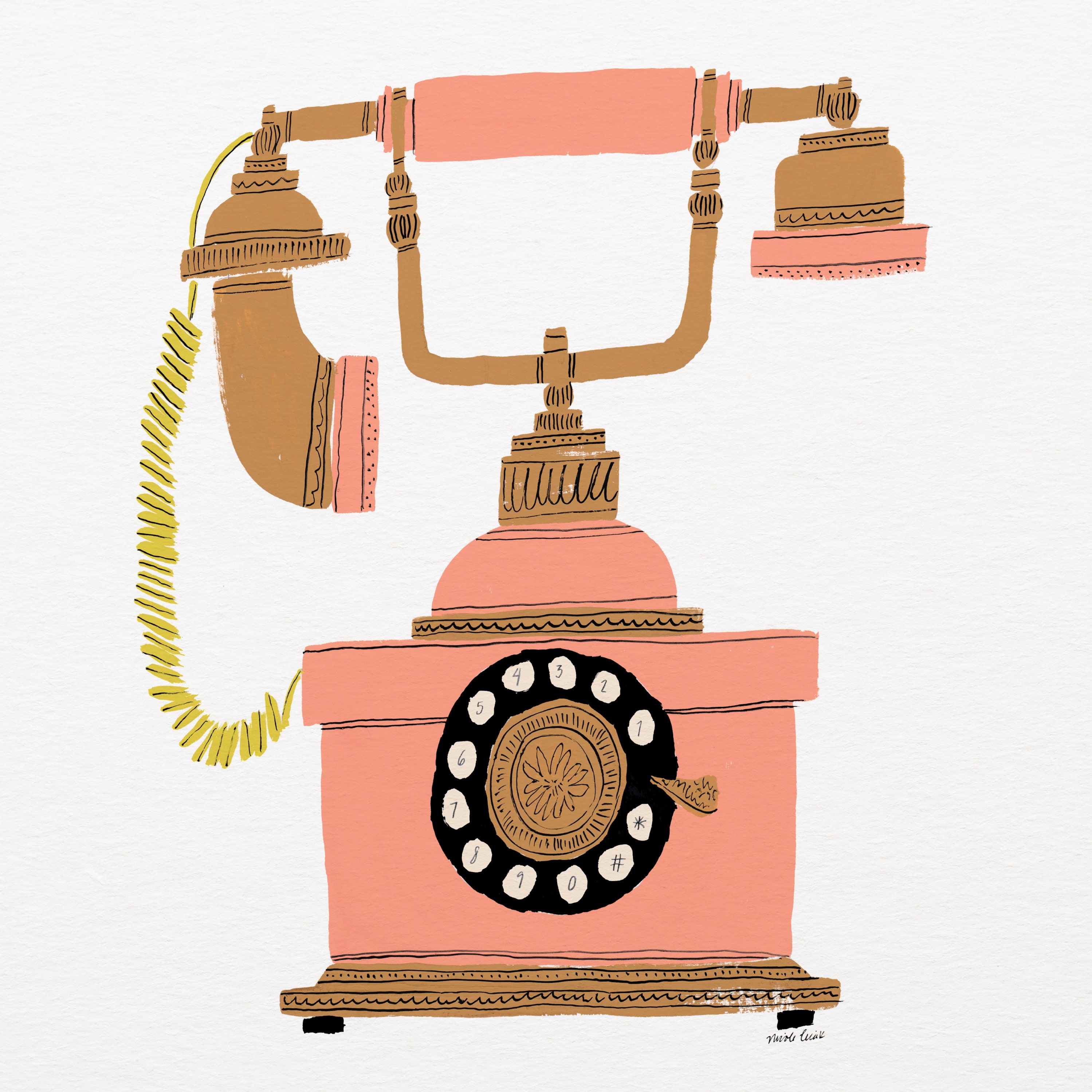 Telephone Art Print | Vintage Painting | Unique Wall Art | Coral Home ...
