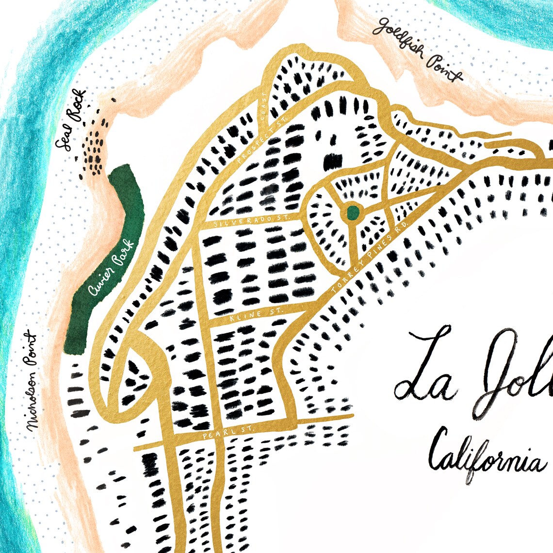 La Jolla Map Art Print | California Coastal Wall Art | La Jolla ...