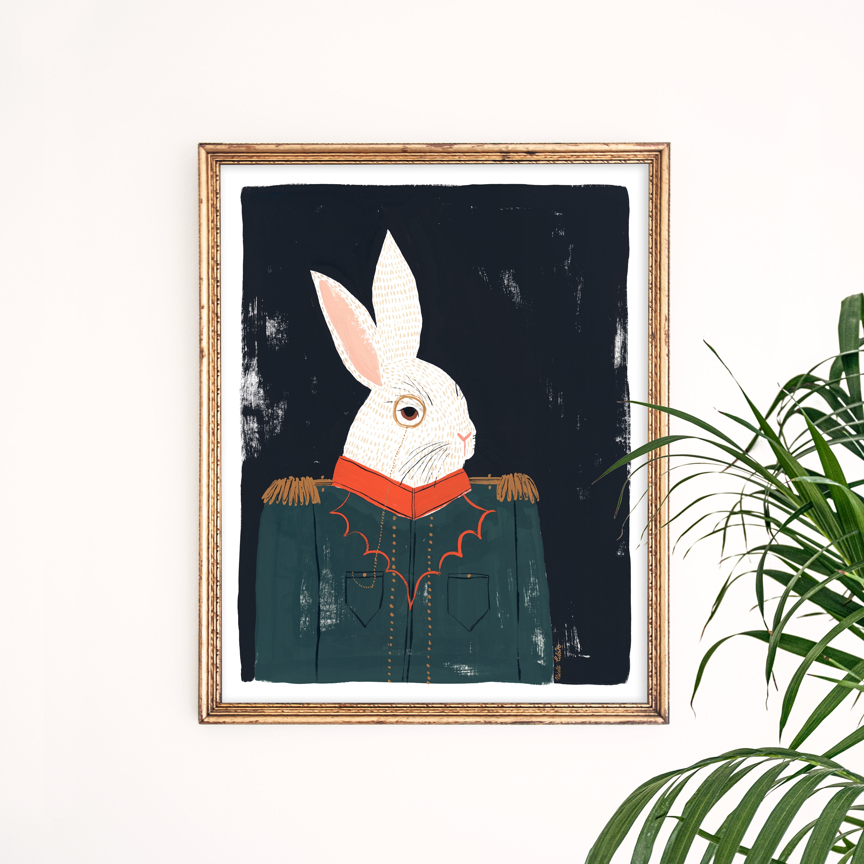 Fancy Bunny Portrait Art Print Woodland Animal Baby Home | Etsy