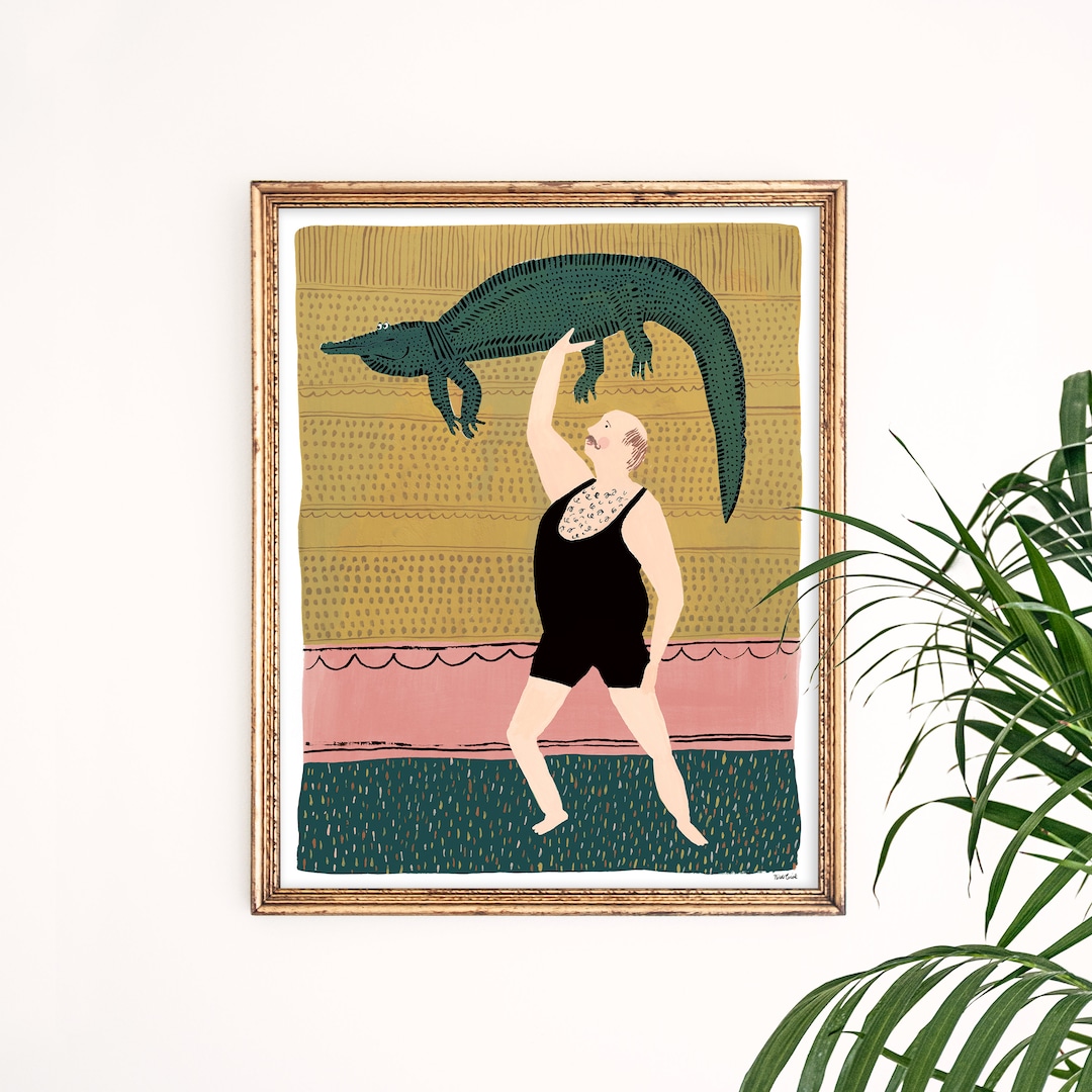 Alligator Man Art Print | Circus Art | Bodybuilder Wall Decor | Funny ...