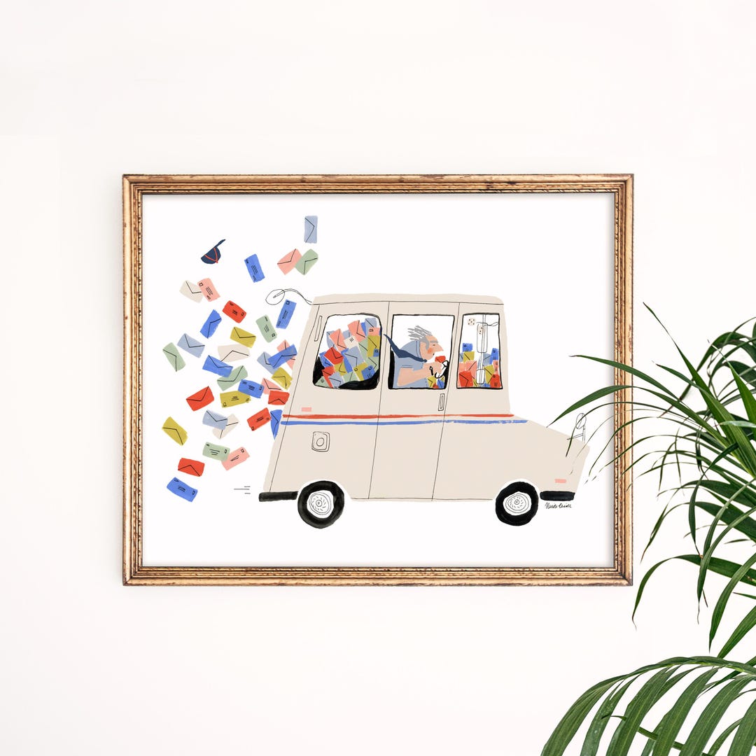 Gone Postal Art Print | Snail Mail Painting | USPS Wall Art | Whimsical ...