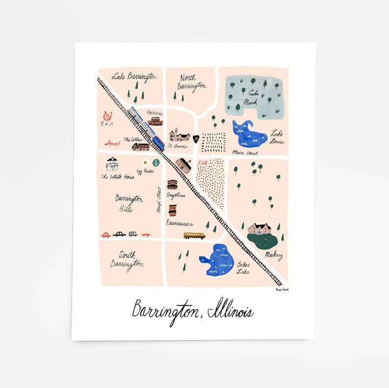 Barrington Illinois Map Art Print Chicago Suburbs Wall Art - Etsy