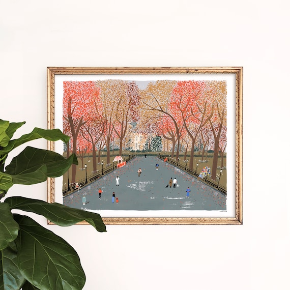 Autumn Leaves in Central Park Art Print Promenade Art New - Etsy