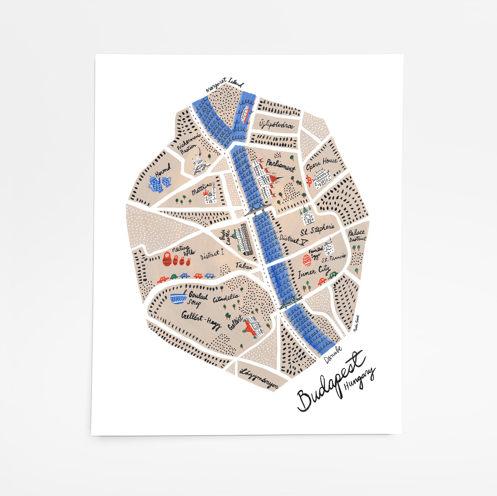 Budapest Hungary Map Art Print Geography Wall Art | Etsy