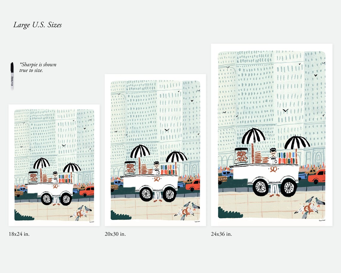 Pretzel Man Art Print | New York Food Vendor | Vintage Travel Giclee ...