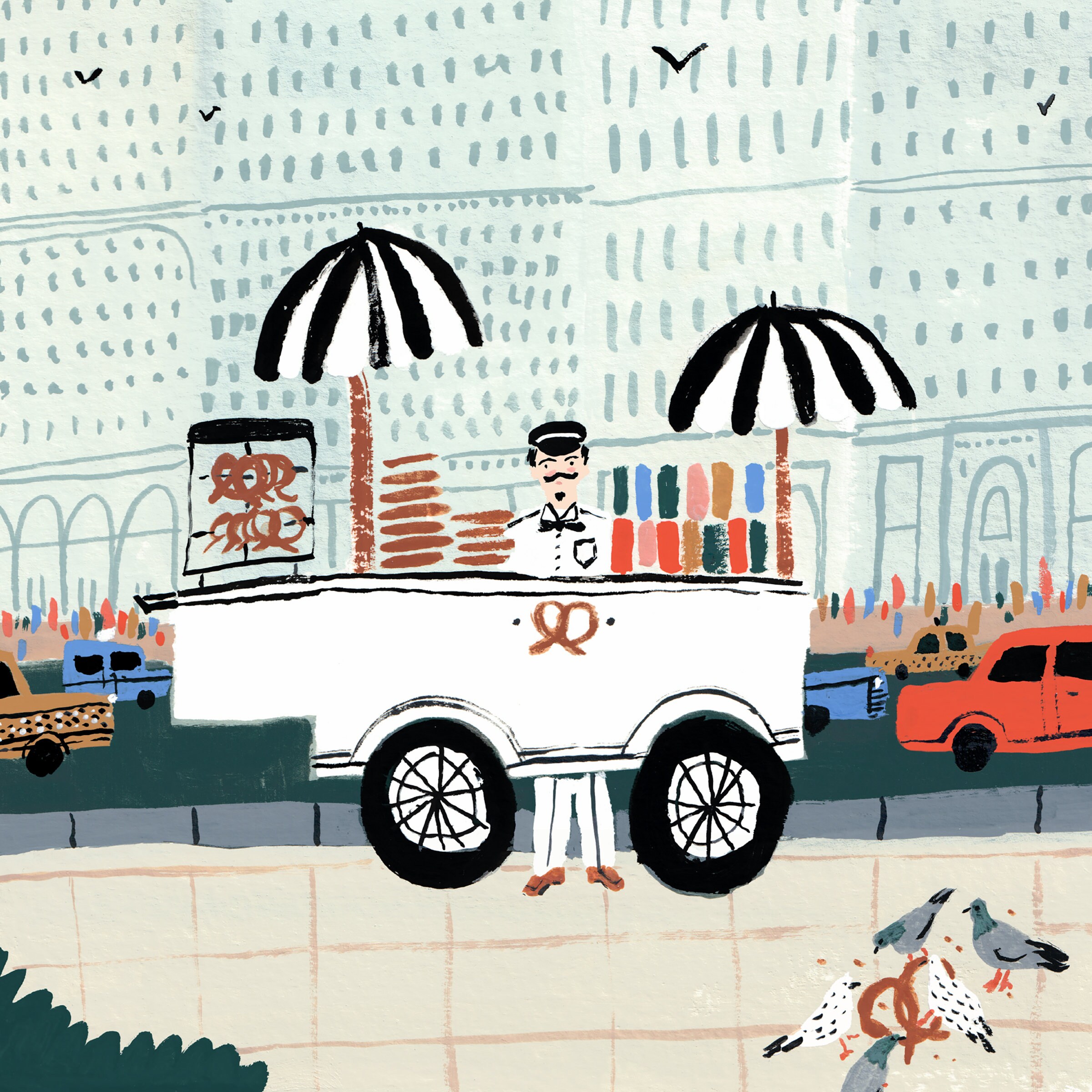 Pretzel Man Art Print | New York Food Vendor | Vintage Travel Giclee ...