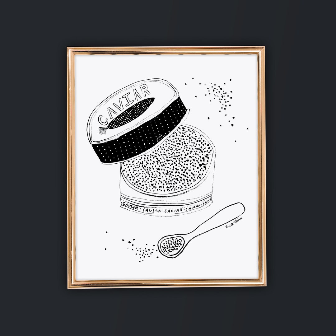 Black & White Caviar Tin Art Print | Minimalist Painting | Line Drawing ...