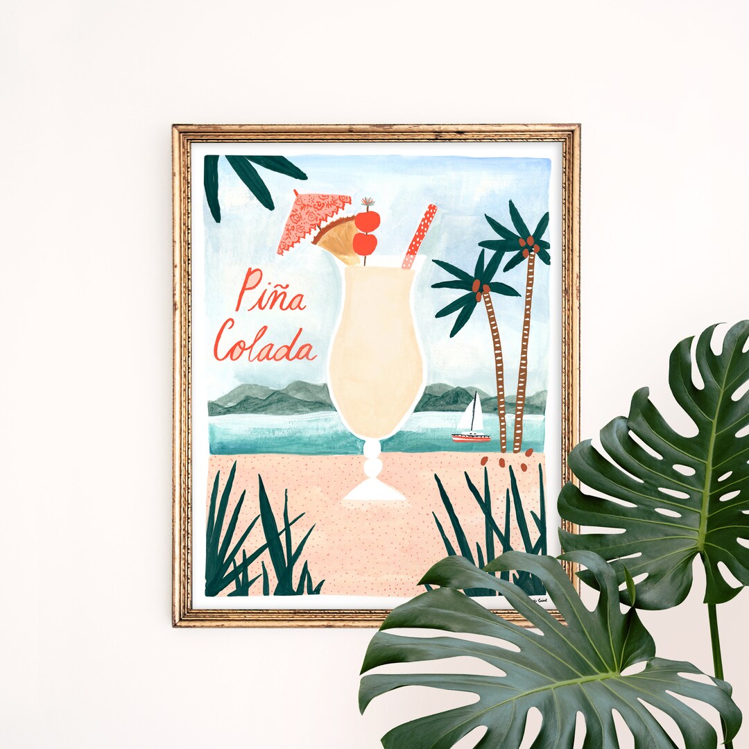 Pina Colada Art Print | Alcohol Wall Decor | Mixology Wall Art | Beach ...