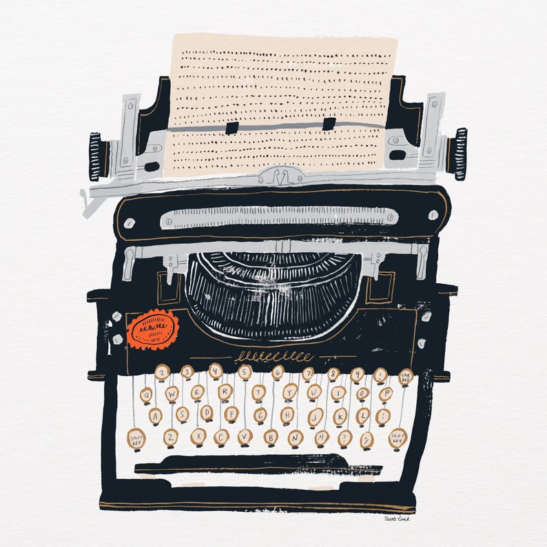 Typewriter Art Print | Writer Painting | Underwood Wall Art | Black ...