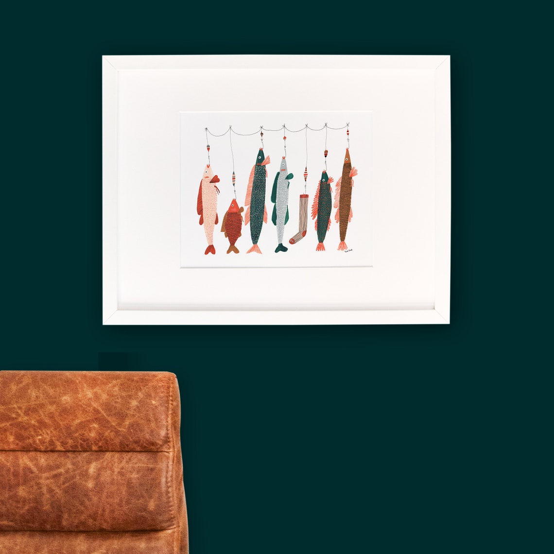 Fish on a Line Art Print | Fisherman Art | Lake House Decor | Koi Fish ...