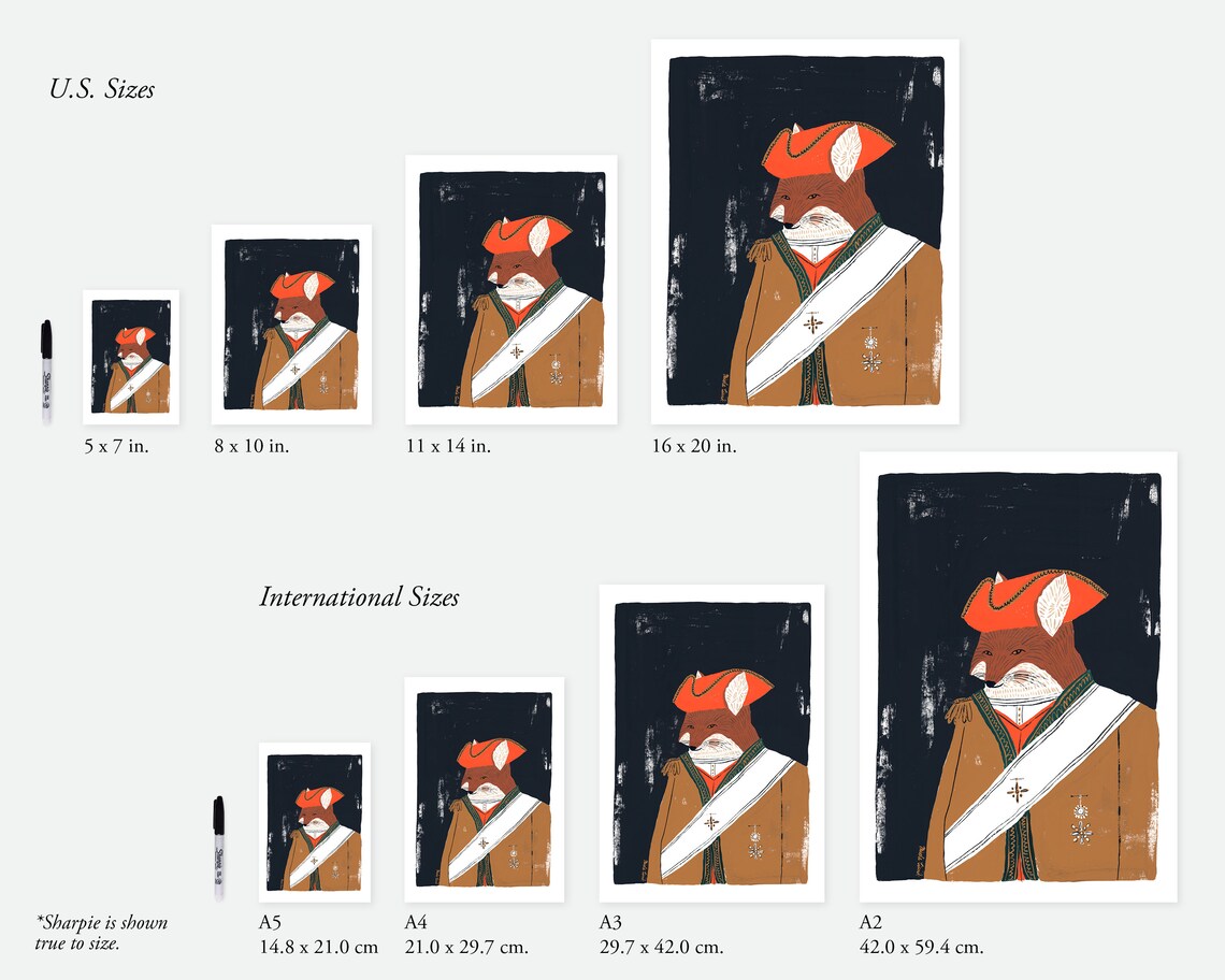 Fancy Fox Portrait Art Print Woodland Animal Baby Home | Etsy