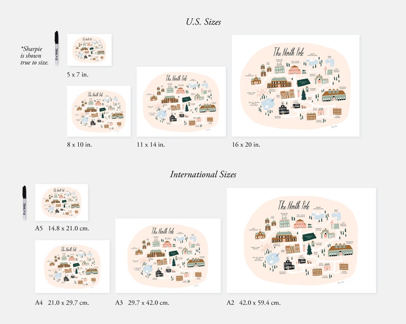 North Pole Map Art Print Elf Wall Art Christmas Home Decor - Etsy