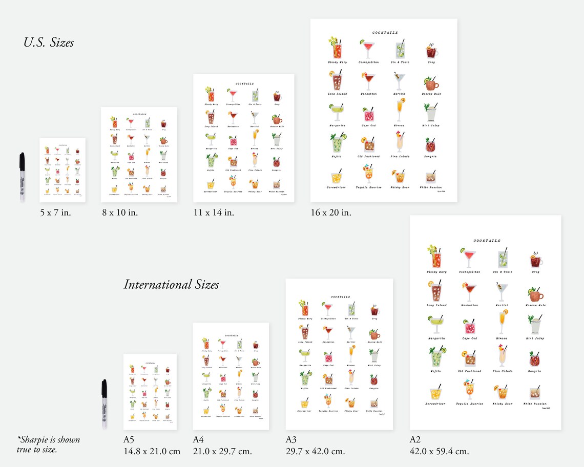 Cocktail Chart Art Print Mixology Giclee Poster Foodie | Etsy