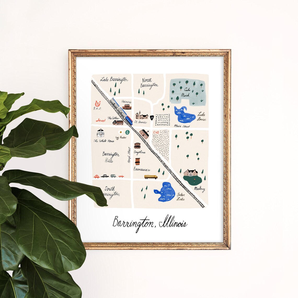 Barrington Illinois Map Art Print Chicago Suburbs Wall Art - Etsy