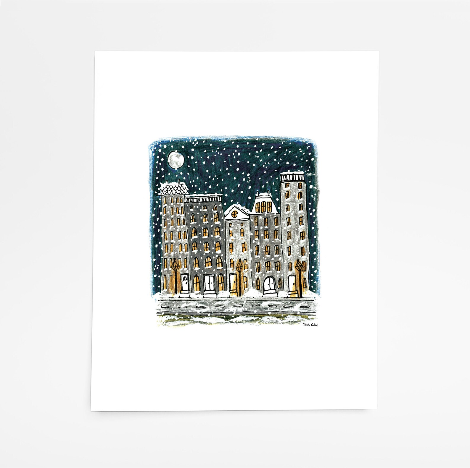 Snowy Snowy Night Art Print Winter Giclee Poster Holiday - Etsy