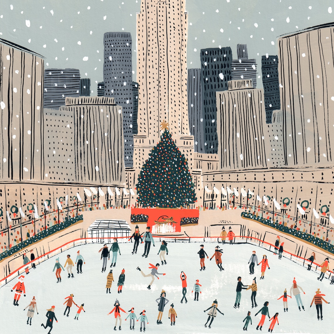 Christmas at Rockefeller Center Art Print Ice Skating Art - Etsy