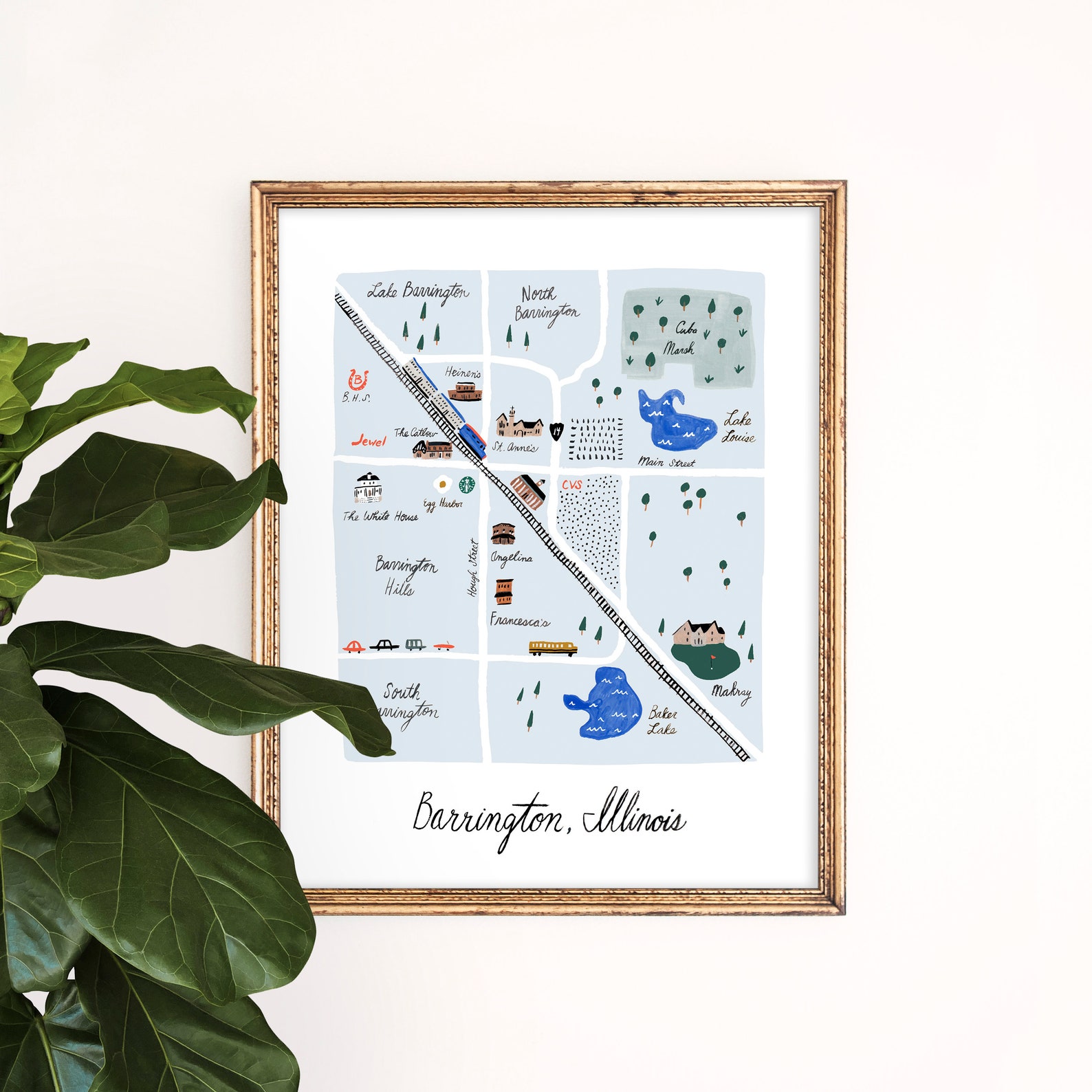 Barrington Illinois Map Art Print Chicago Suburbs Wall Art - Etsy