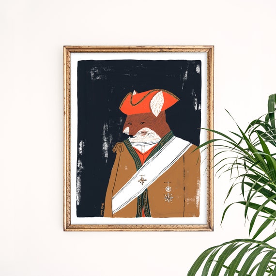 Fancy Fox Portrait Art Print Woodland Animal Baby Home | Etsy