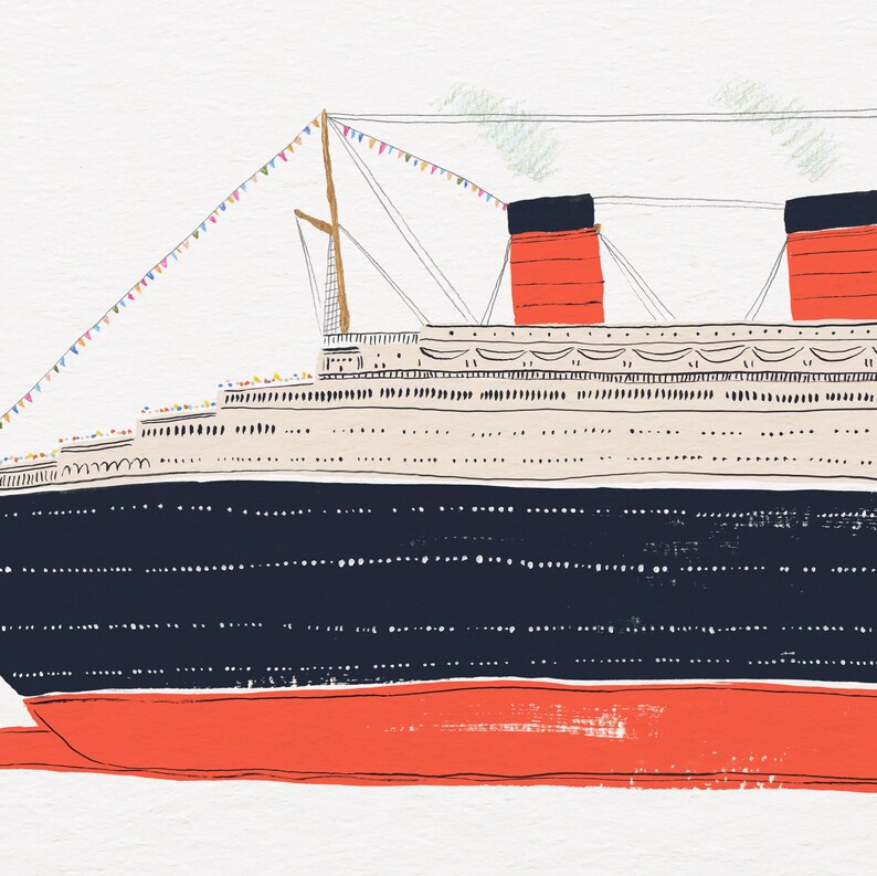RMS Queen Mary Ocean Liner Art Print Sea Giclee Nautical - Etsy